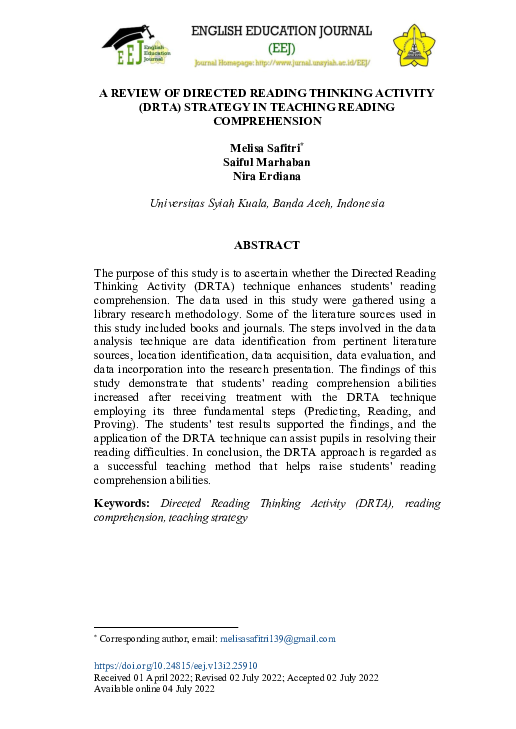 (PDF) A review of Directed Reading Thinking Activity (DRTA) strategy in ...
