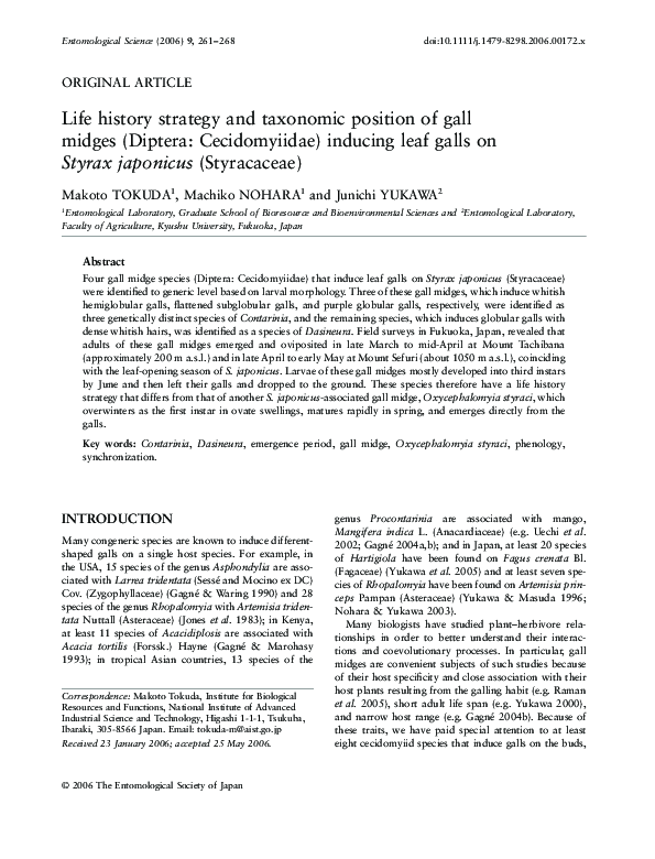 (PDF) Life history strategy and taxonomic position of gall midges ...