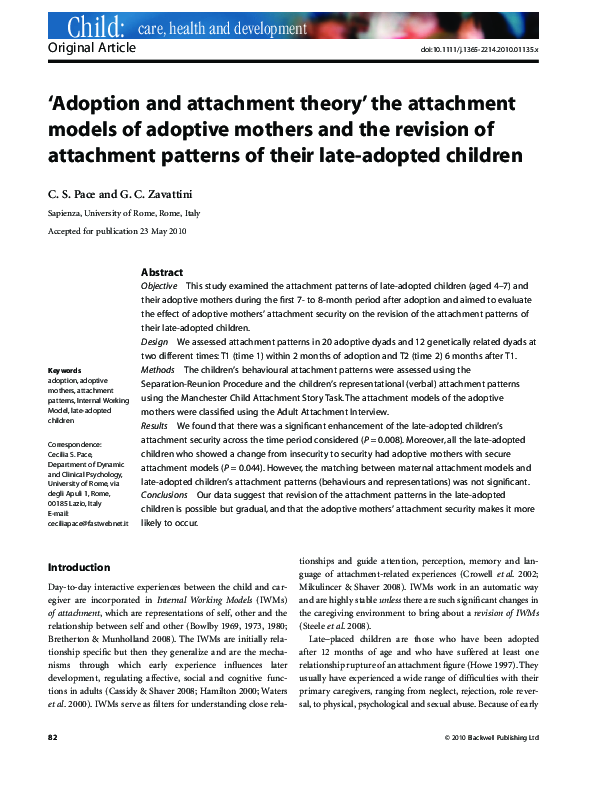 (PDF) ‘Adoption and attachment theory’ the attachment models of ...
