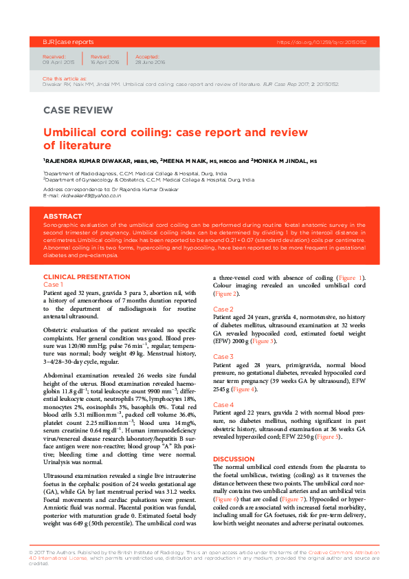 (PDF) Umbilical cord coiling: case report and review of literature