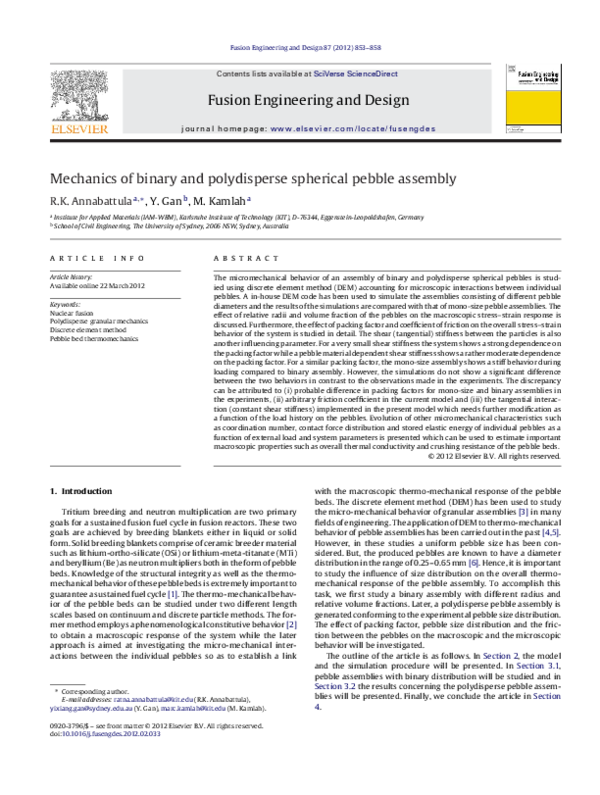 (PDF) Mechanics of binary and polydisperse spherical pebble assembly