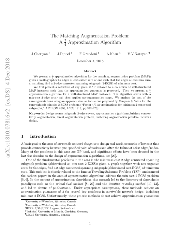 Pdf The Matching Augmentation Problem A Frac{7}{4} Approximation Algorithm Jack Dippel