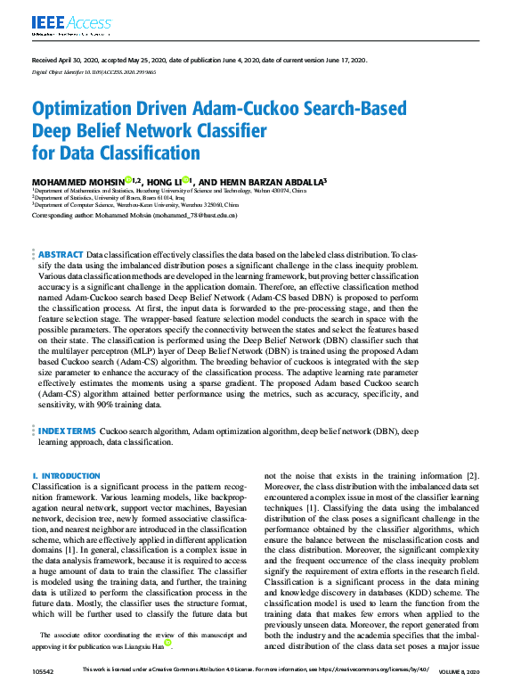 (PDF) Optimization Driven Adam-Cuckoo Search-Based Deep Belief Network Classifier for Data ...