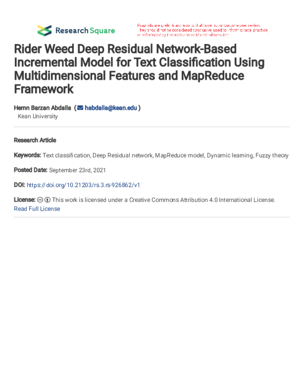 (PDF) Rider Weed Deep Residual Network-Based Incremental Model for Text Classification Using ...
