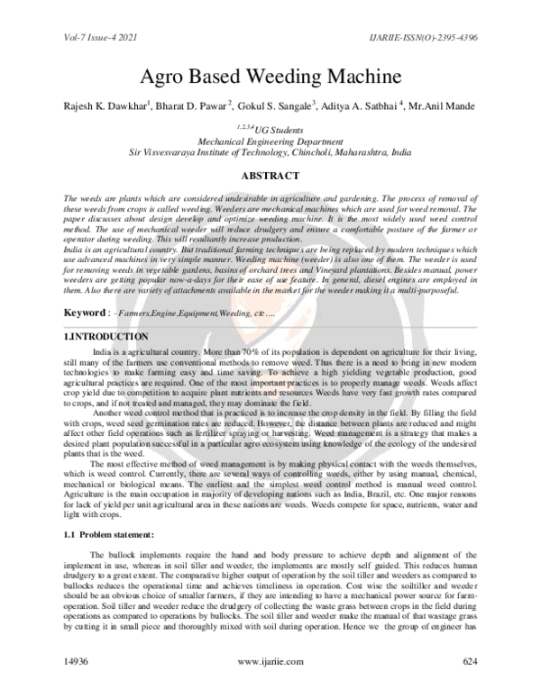 (PDF) Agrobased weeding machine