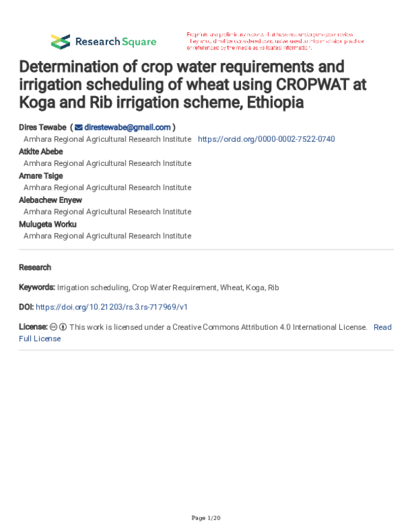 (PDF) Determination of crop water requirements and irrigation ...