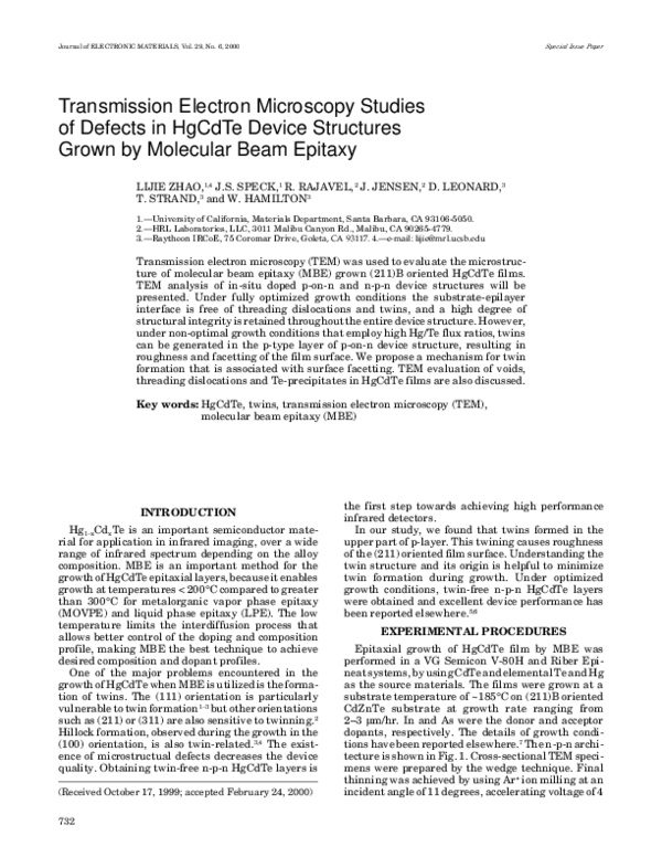 (PDF) Transmission electron microscopy studies of defects in HgCdTe ...