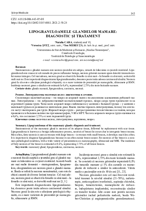 (PDF) Lipogranulomas of the mammary glands: diagnosis and treatment