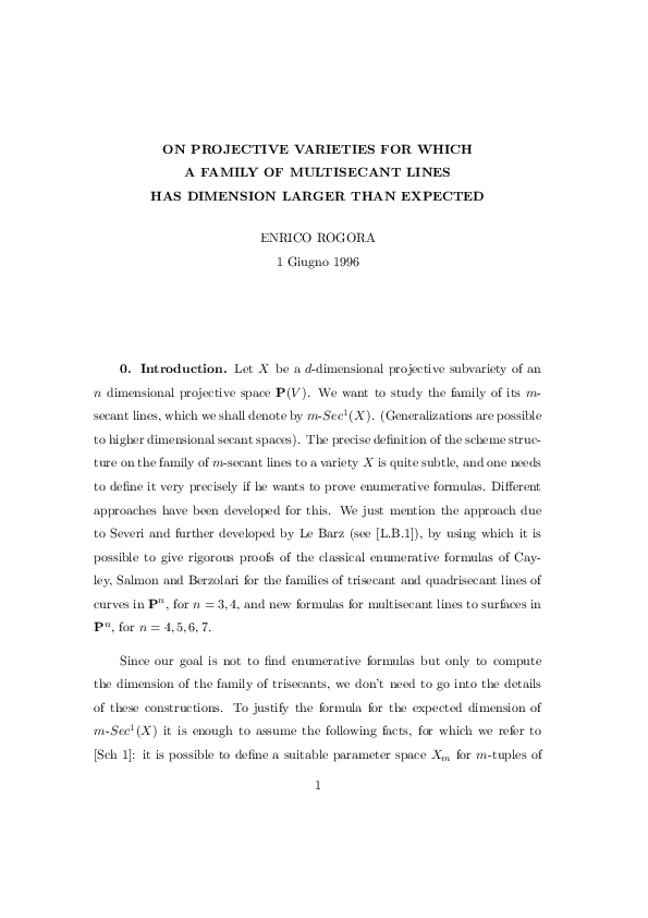(PDF) On Projective Varieties for Which a Family of Multisecant Lines Has Dimension Larger Than ...