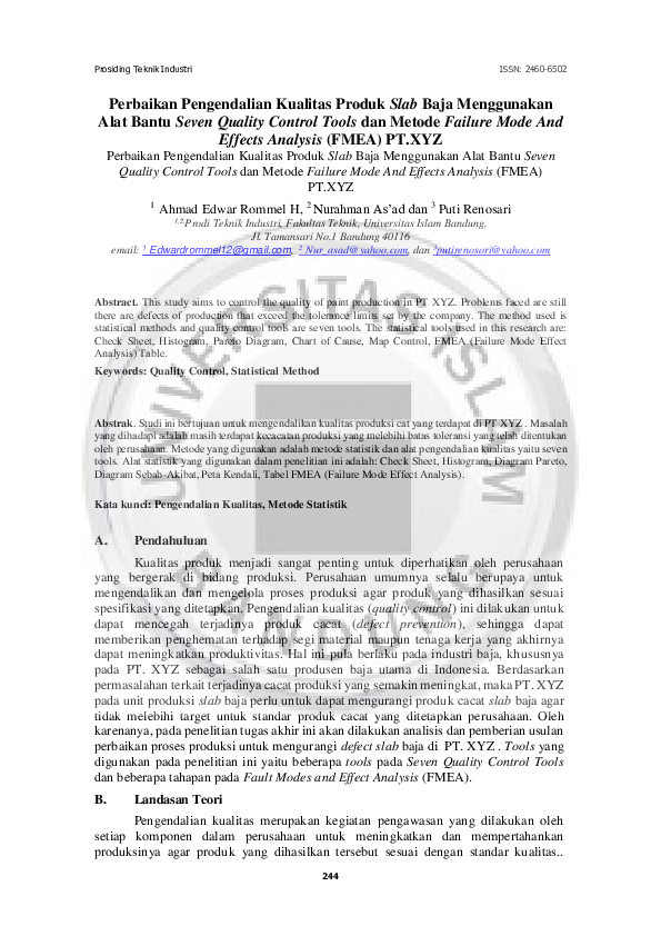 (PDF) Perbaikan Pengendalian Kualitas Produk Slab Baja Menggunakan A;at Bantu Seven Quality ...
