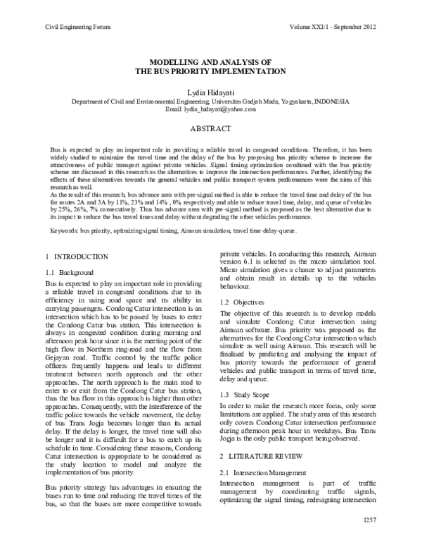 (PDF) Modelling and Analysis of the Bus Priority Implementation