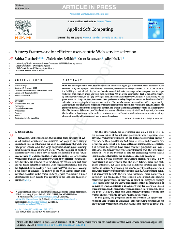 (PDF) A fuzzy framework for efficient user-centric Web service selection
