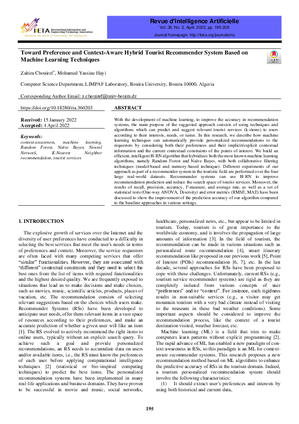 (PDF) Toward Preference and Context-Aware Hybrid Tourist Recommender System Based on Machine ...