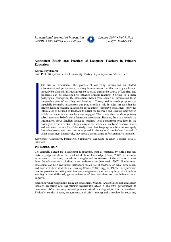 (PDF) Assessment Beliefs and Practices of Language Teachers in Primary Context