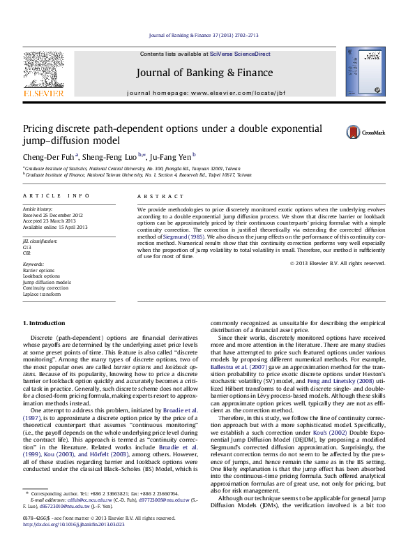 (PDF) Pricing discrete path-dependent options under a double exponential jump–diffusion model