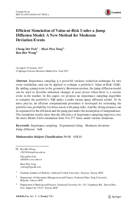 (PDF) Efficient Simulation of Value-at-Risk Under a Jump Diffusion Model: A New Method for ...