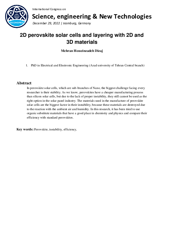 (PDF) 2D perovskite solar cells and layering with 2D and 3D materials