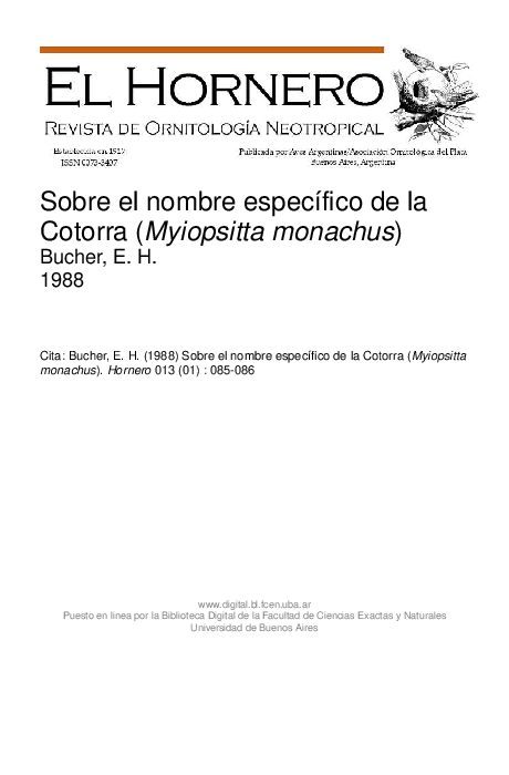 (PDF) On the specific name of the Monk Parakeet (Myiopsitta monachus)