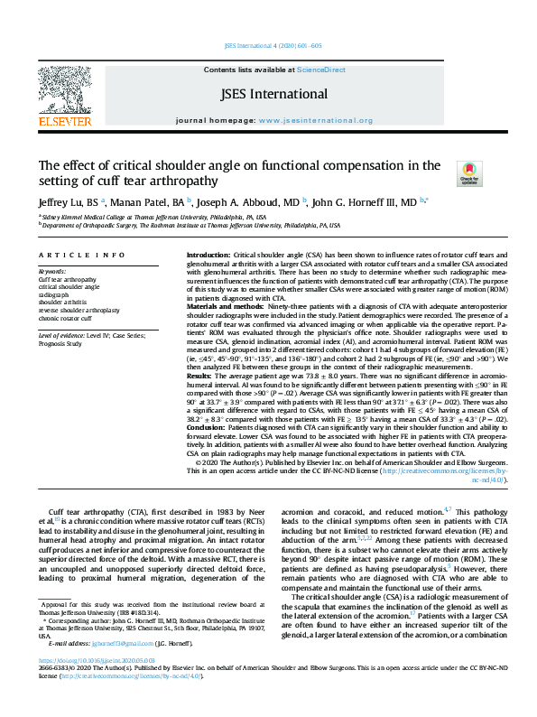 (PDF) The effect of critical shoulder angle on functional compensation ...