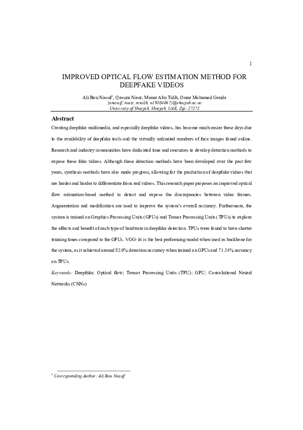 (PDF) Improved Optical Flow Estimation Method for Deepfake Videos