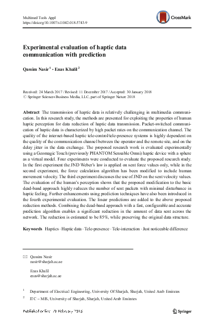 Pdf Experimental Evaluation Of Haptic Data Communication With Prediction
