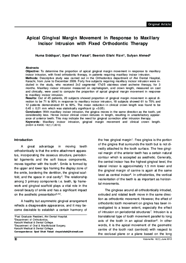 (PDF) Apical Gingival Margin Movement in Response to Maxillary Incisor ...