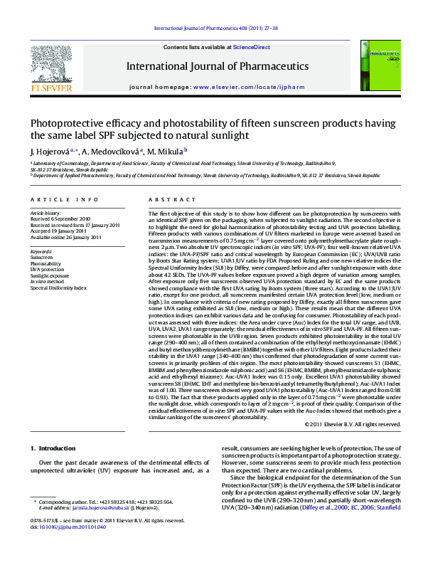 (PDF) Photoprotective efficacy and photostability of fifteen sunscreen ...