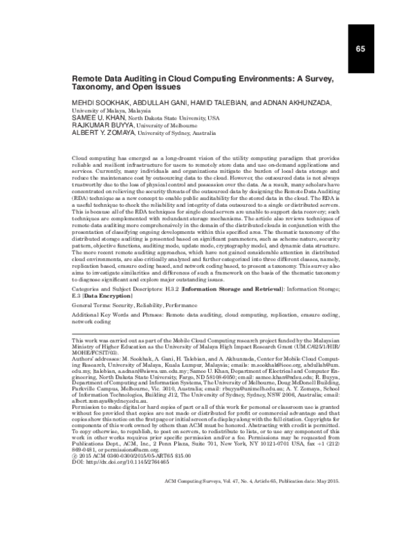 (PDF) Remote Data Auditing in Cloud Computing Environments