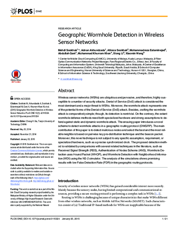 Pdf Geographic Wormhole Detection In Wireless Sensor Networks