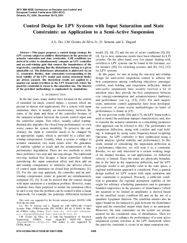 (PDF) Control design for LPV systems with input saturation and state ...