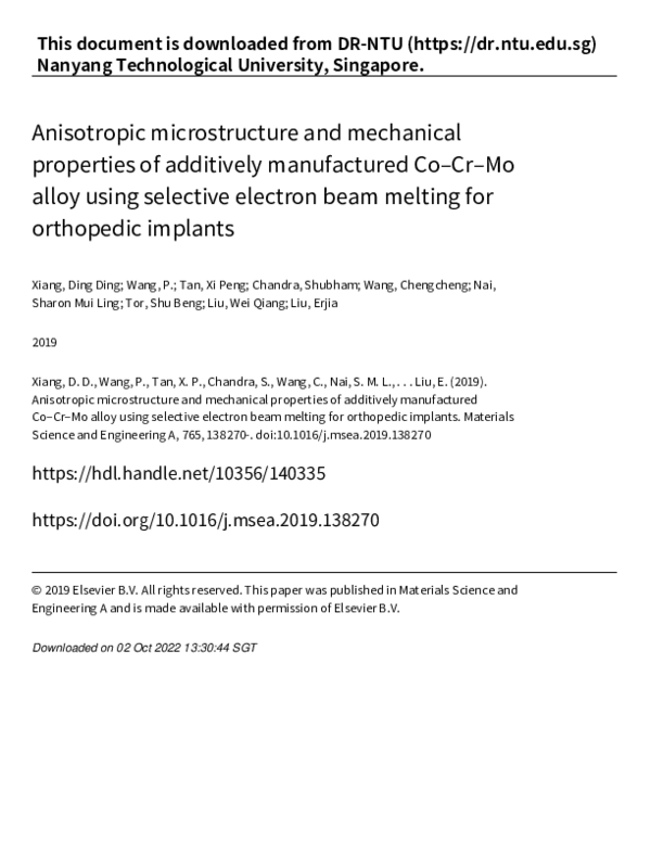 (PDF) Anisotropic microstructure and mechanical properties of additively manufactured Co–Cr–Mo ...