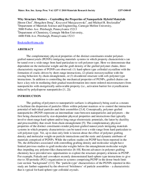 (PDF) Why Structure Matters – Controlling the Properties of ...