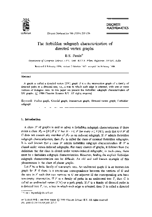 (PDF) The forbidden subgraph characterization of directed vertex graphs