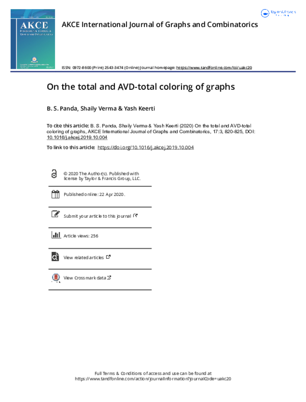(PDF) On the total and AVD-total coloring of graphs