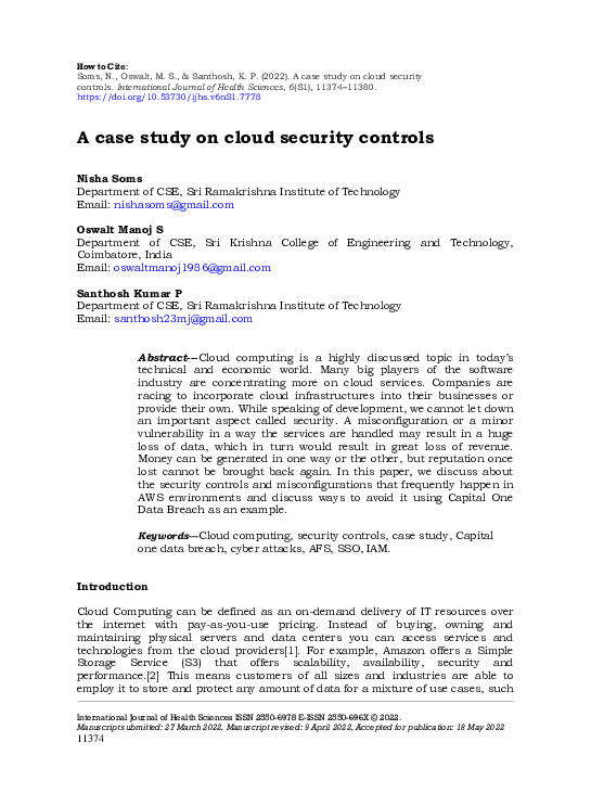 (PDF) Case Study on Cloud Security Controls