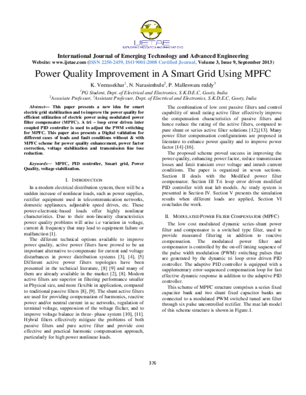 (PDF) Power Quality Improvement in A Smart Grid Using MPFC