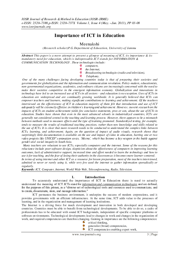 (PDF) Importance of ICT in Education
