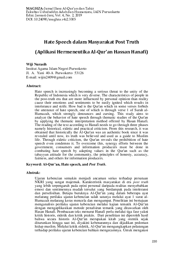 (PDF) Hate Speech dalam Masyarakat Post Truth