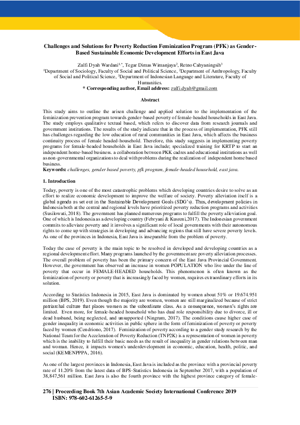 (PDF) Challenges and Solutions for Poverty Reduction Feminization Program (PFK) as Gender- Based ...