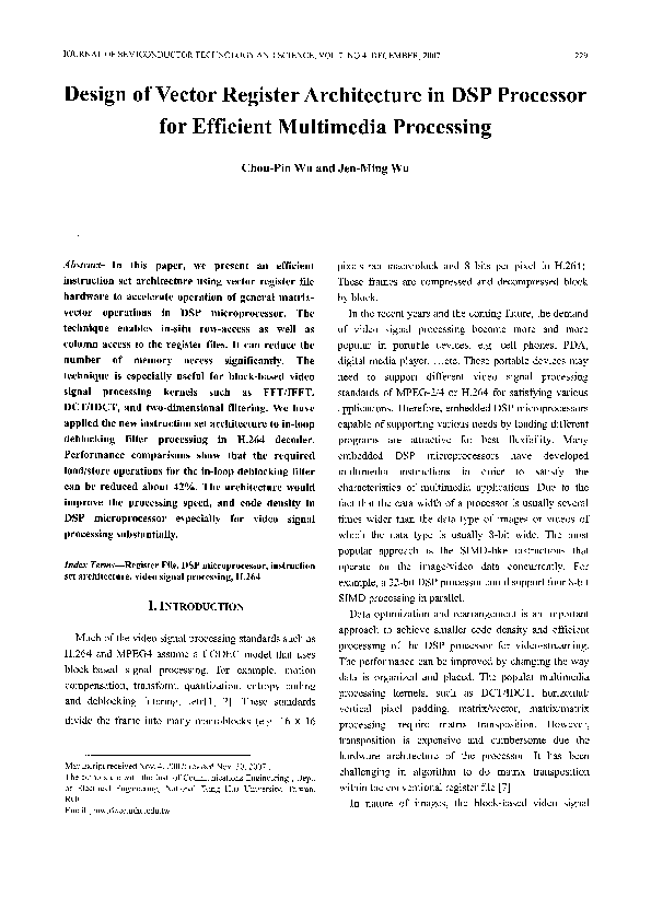 (PDF) Design of Vector Register Architecture in DSP Processor for ...