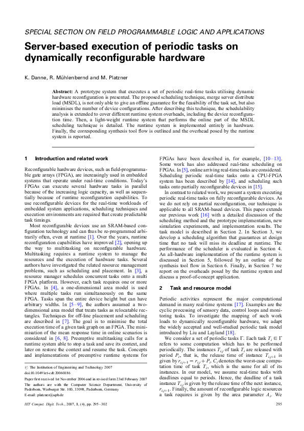 Pdf Server Based Execution Of Periodic Tasks On Dynamically Reconfigurable Hardware 2855