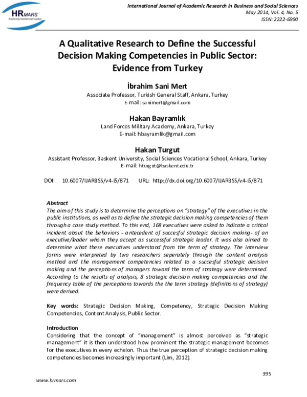 (PDF) A Qualitative Research to Define the Successful Decision Making Competencies in Public ...