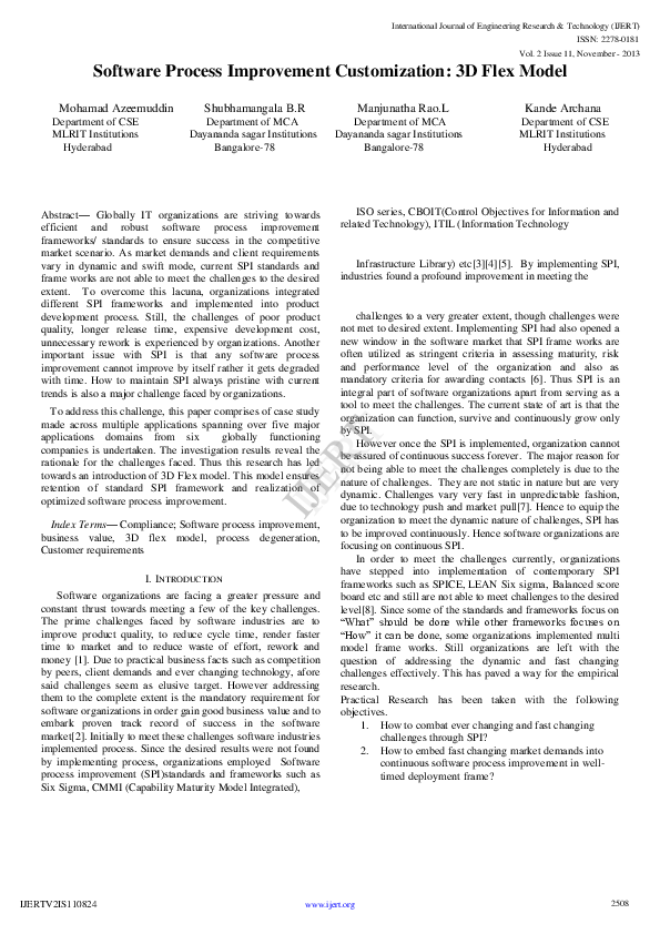 (PDF) Software Process Improvement Customization: 3D Flex Model