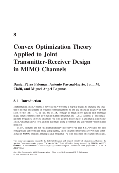 (PDF) Convex Optimization Theory Applied to Joint Transmitter-Receiver Design in MIMO Channels