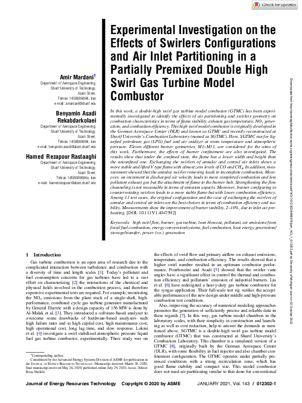 (PDF) Experimental Investigation on the Effects of Swirlers Configurations and Air Inlet ...