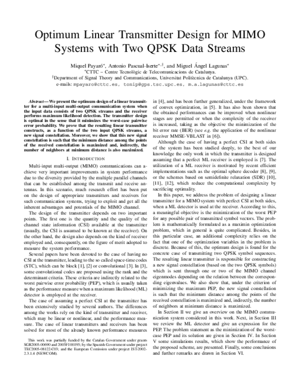 (PDF) Optimum Linear Transmitter Design for MIMO Systems with Two QPSK Data Streams | Antonio ...