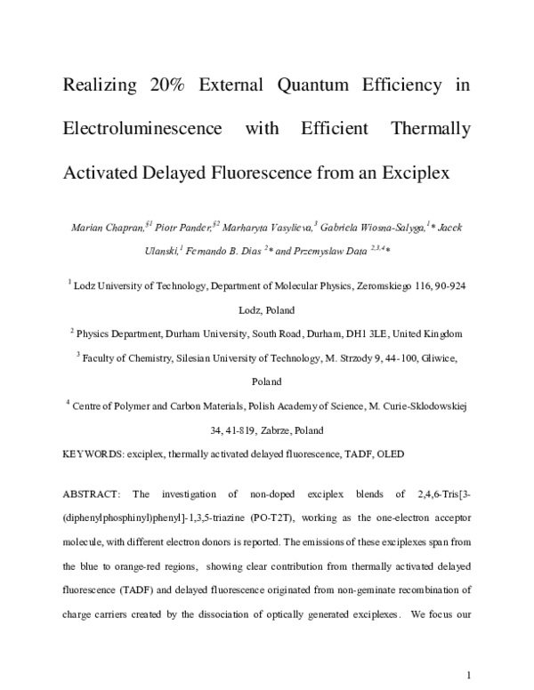 (PDF) Realizing 20% External Quantum Efficiency in Electroluminescence ...