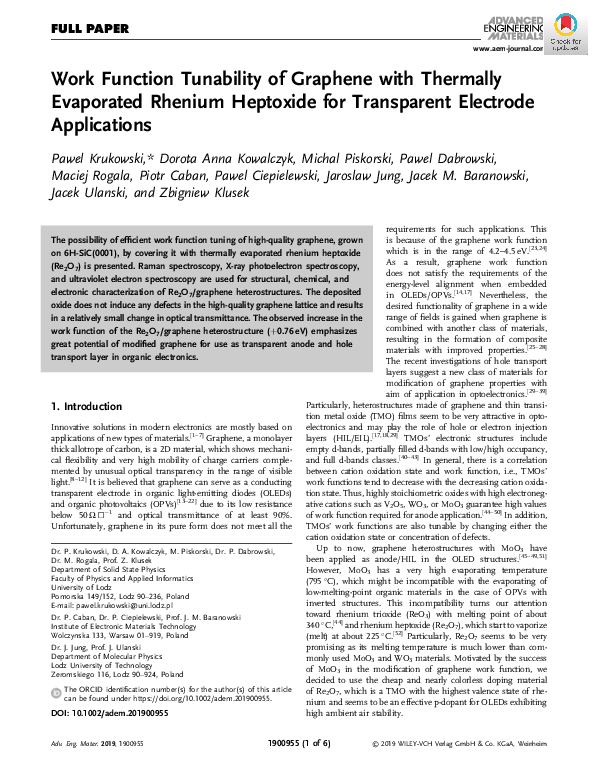 (PDF) Work Function Tunability of Graphene with Thermally Evaporated ...