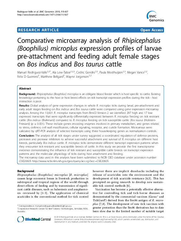 (PDF) Comparative microarray analysis of Rhipicephalus (Boophilus) microplus expression profiles ...