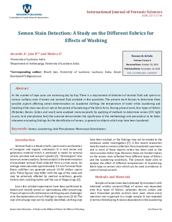 (PDF) Semen Stain Detection: A Study on the Different Fabrics for ...